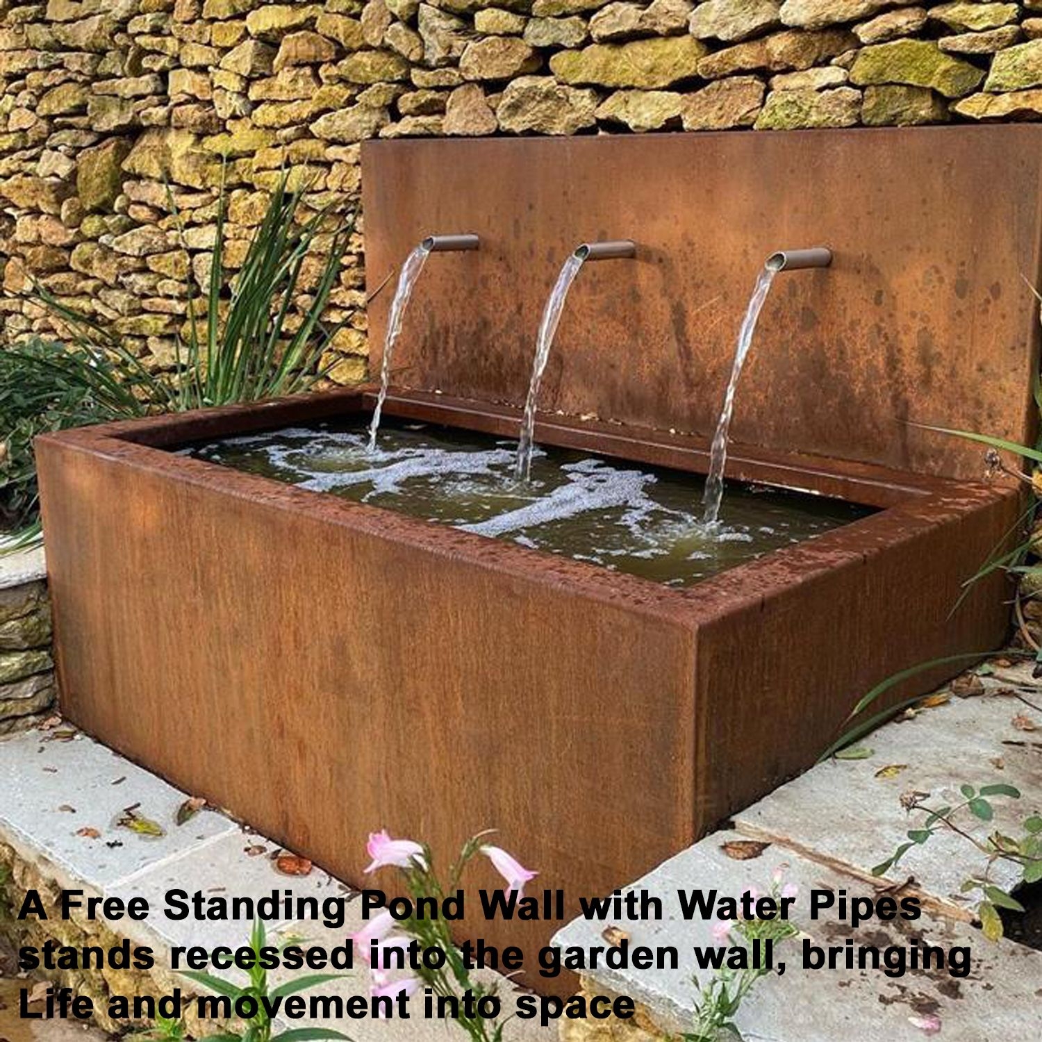ADEZZ Corten Steel Free Standing Pond Wall and Waterfall (6 sizes ...