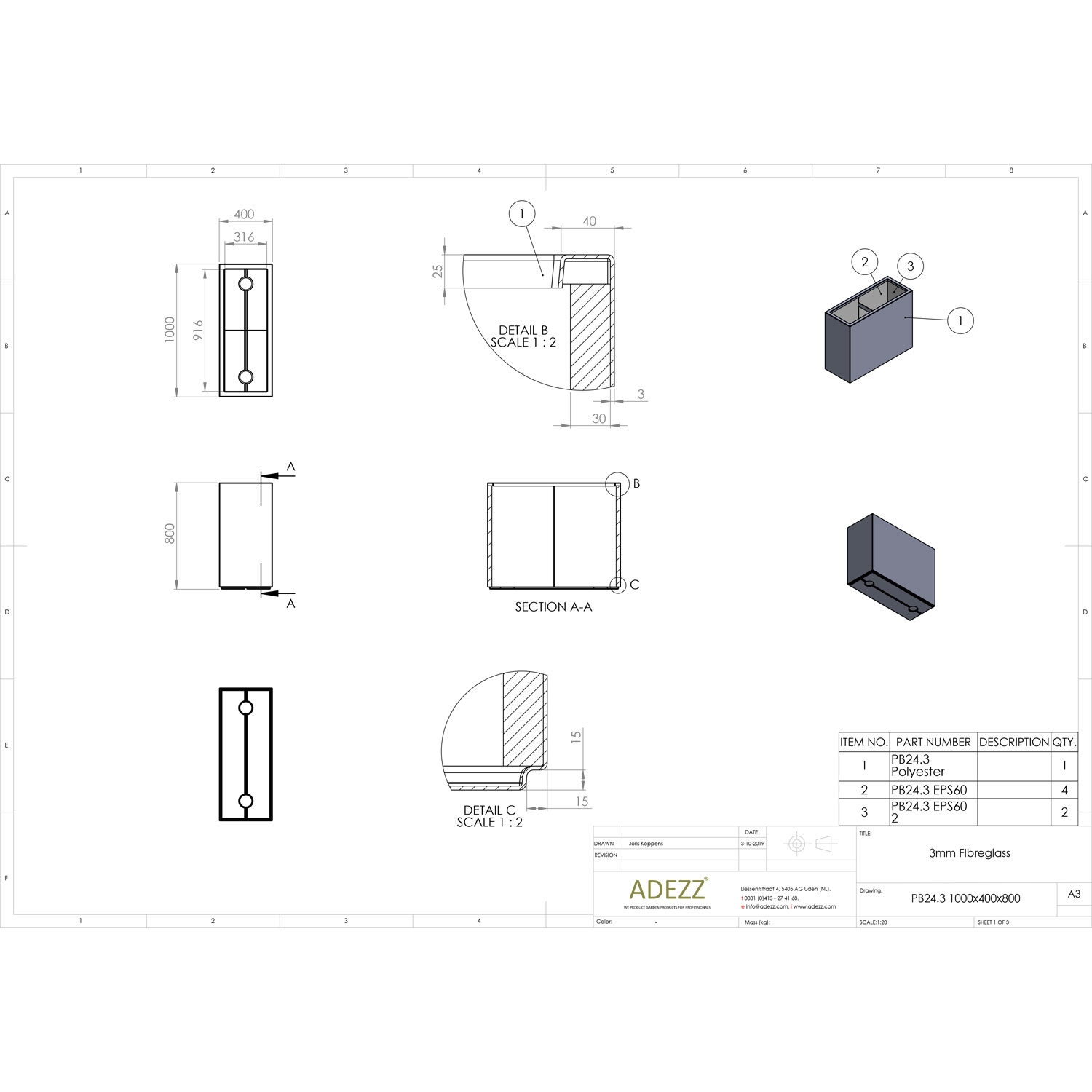 ADEZZ Fibreglass CARREZ Barrier Trough (7 sizes): L100cm x W40cm x ...