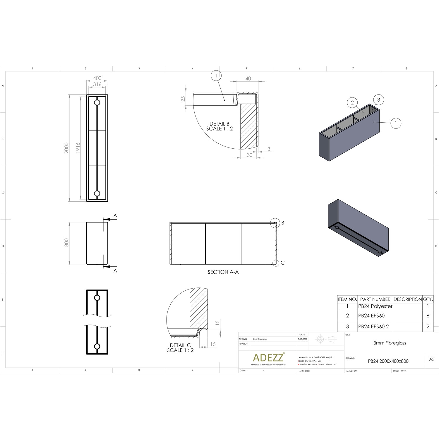 ADEZZ Fibreglass CARREZ Barrier Trough (7 sizes): L200cm x W40cm x ...