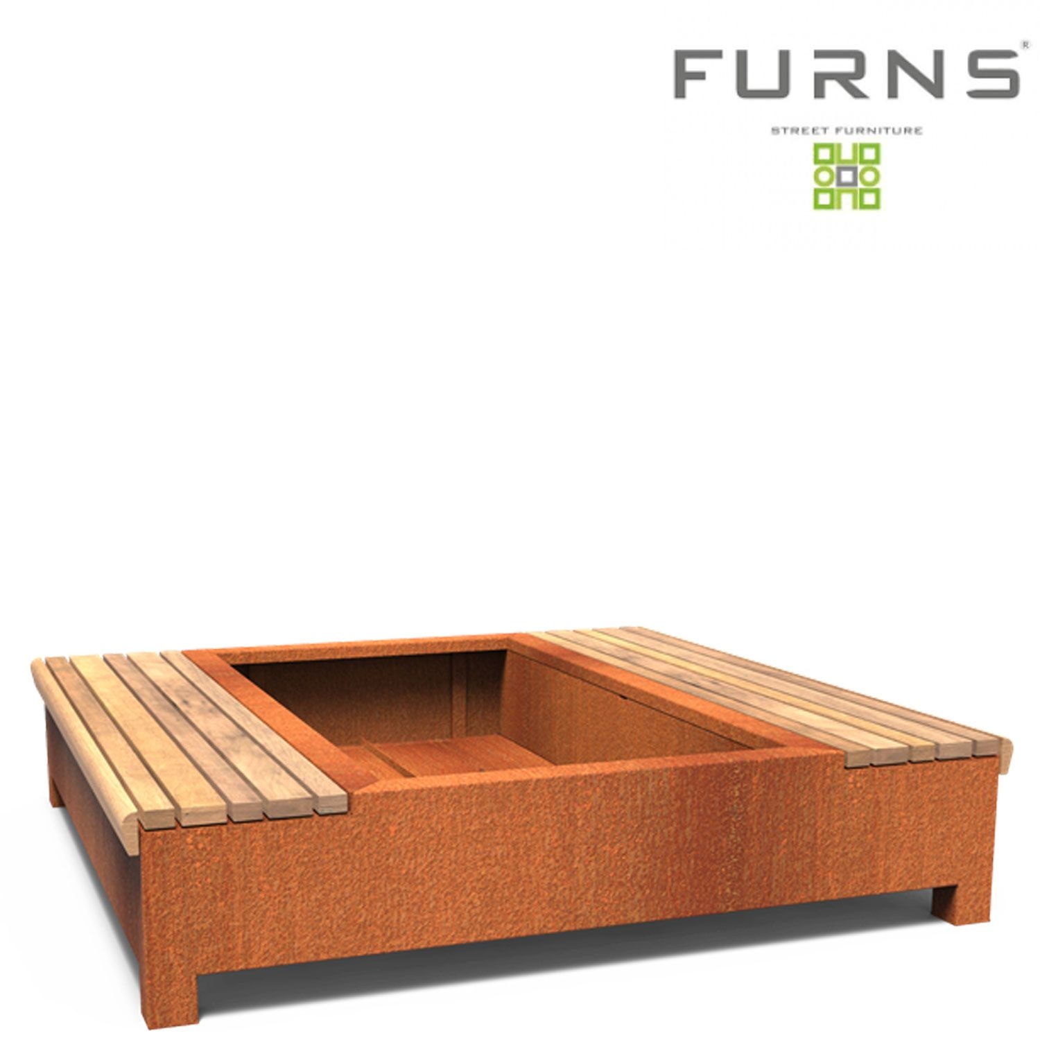 FURNS Corten Steel Low Double-Sided Seat Greenpoint L200cm x D200cm x ...